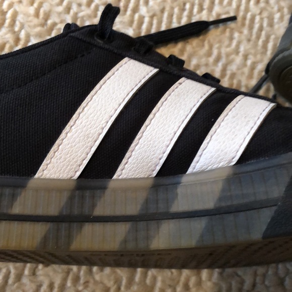 adidas | Shoes | Adidas Black Canvas And Leather Striped Sneakers ...